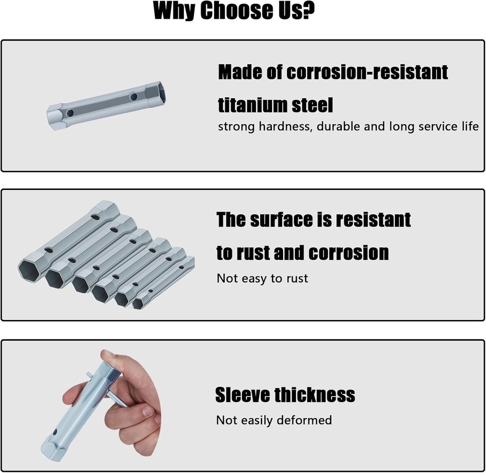 Plumbers Spanner Wrench Set for Shower Valves and Spark Plugs, Silver ...