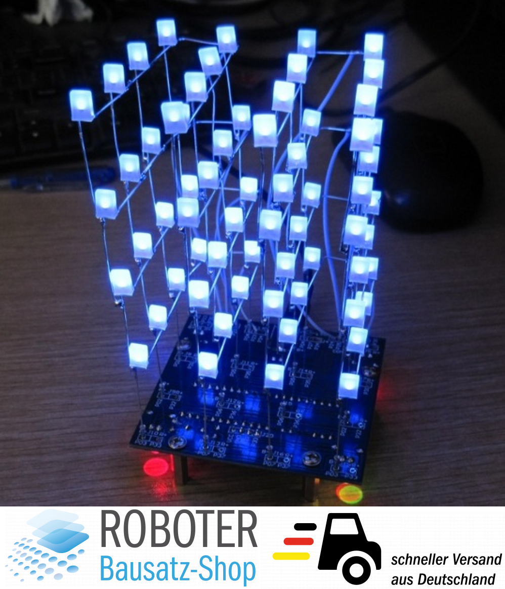 Bausatz 4x4x4 LED Würfel Blau Löten DIY-Elektronik Kit Programmierbar ...