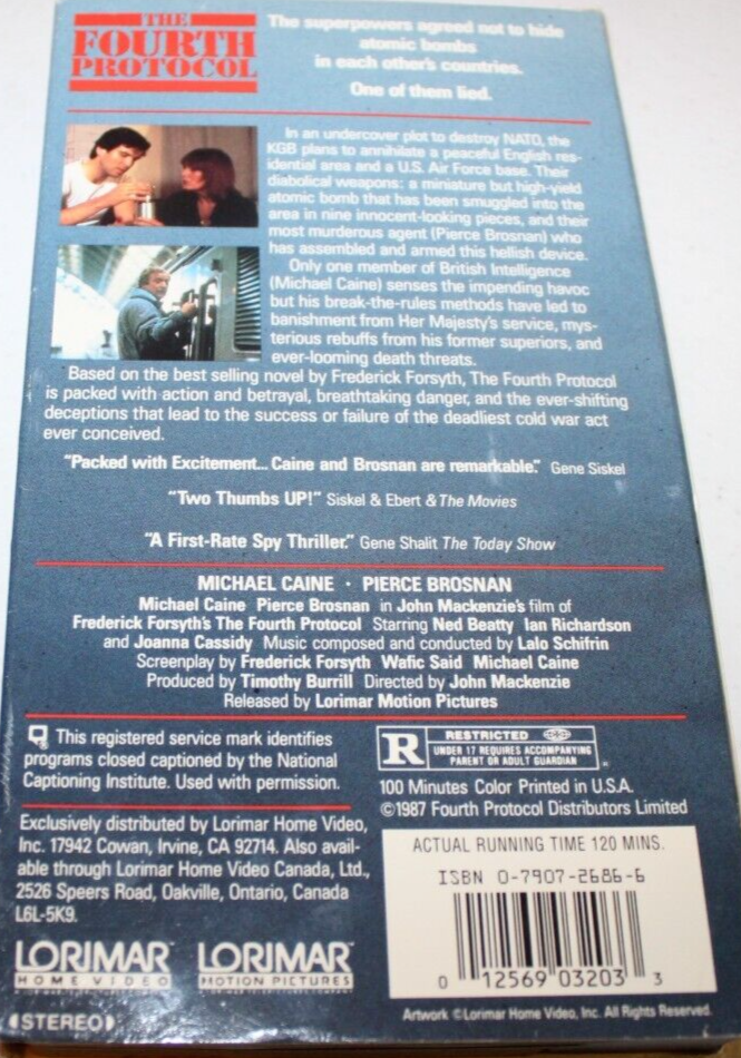 The Fourth Protocol (VHS 1987) Michael Caine, Pierce Brosnan, Nuclear ...