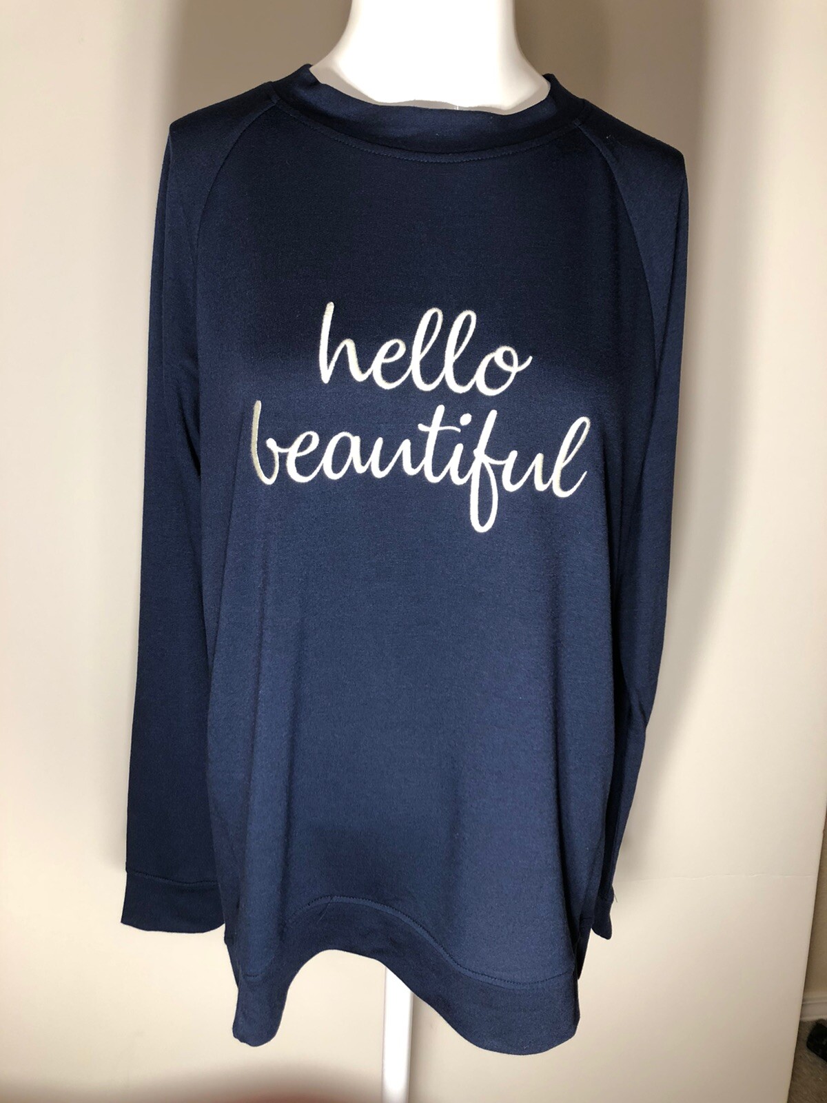 Isaac Mizrahi Meredith Statement Tunic Top Shirt Hello Beautiful Navy ...