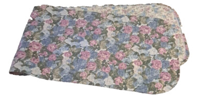 VTG Quilted Table Runner Floral Purple Blue Reversible Handmade Cottage ...