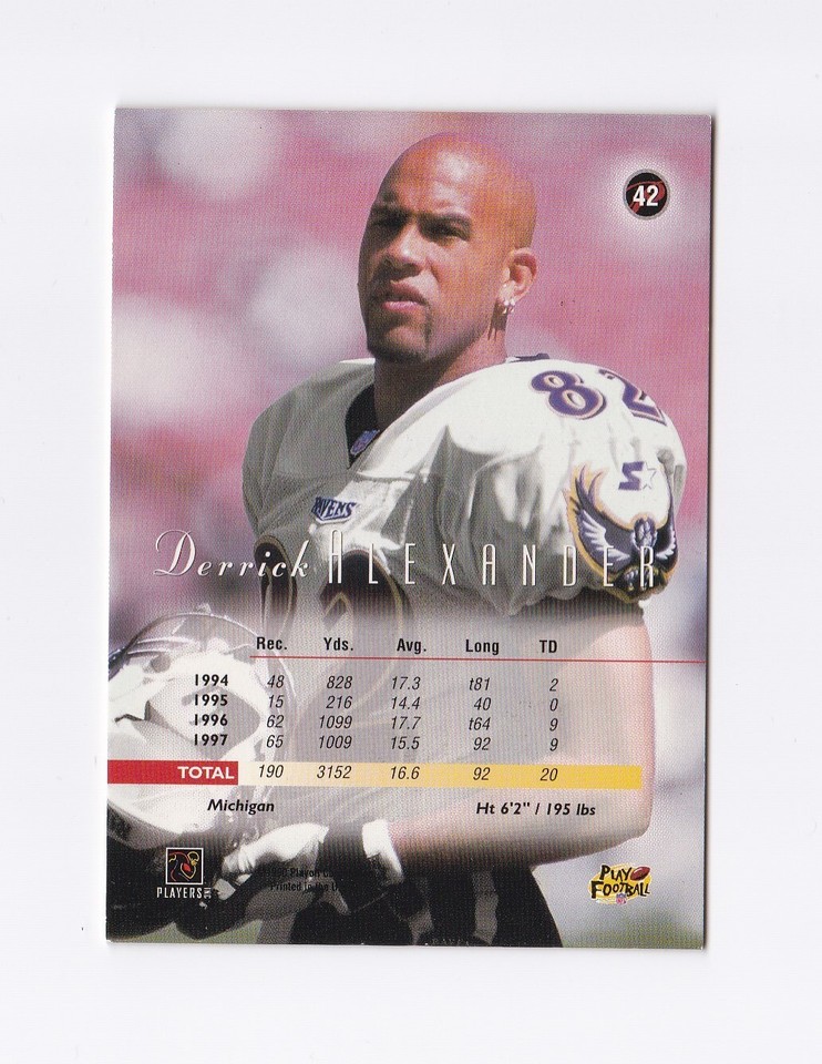 1998 Playoff Prestige Hobby #42 Derrick Alexander Baltimore Ravens ...