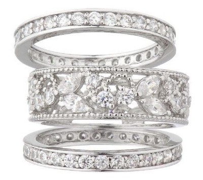 QVC EPIPHANY 2.6ct Cubic Zirconia Sterling Lace Design 3-pc.Band Ring ...