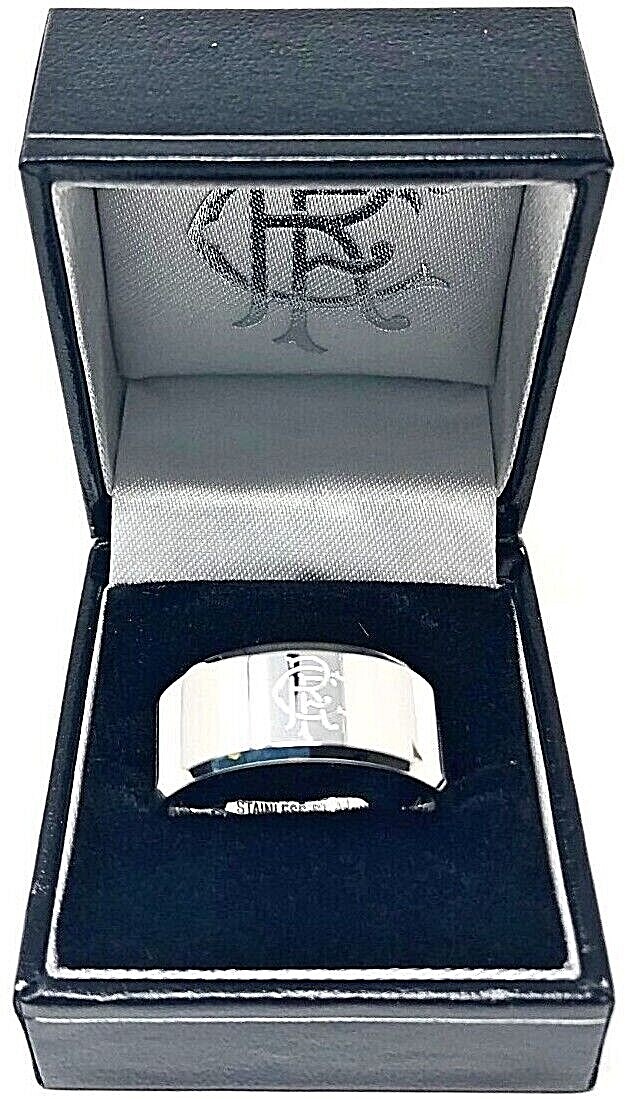 GLASGOW RANGERS FC LICENSED STAINLESS STEEL CREST BAND RING COMPLETE IN ...