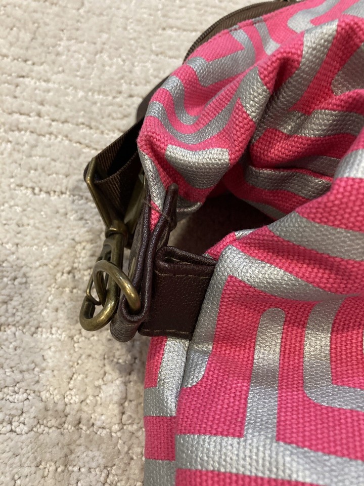 Lulu Dharma Pink Silver Geometric Weekender Canvas Overnight Tote Bag ...