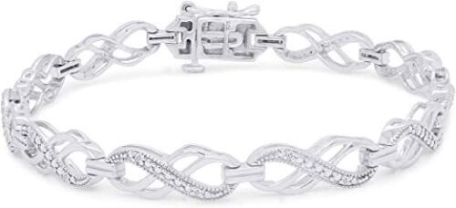 1/10ct Natural Diamond Double Infinity Loop Bracelet 925 Sterling ...