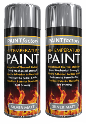 2 x High Temperature Silver Matt Stove Paint 300ml Spray Heat Resistant ...