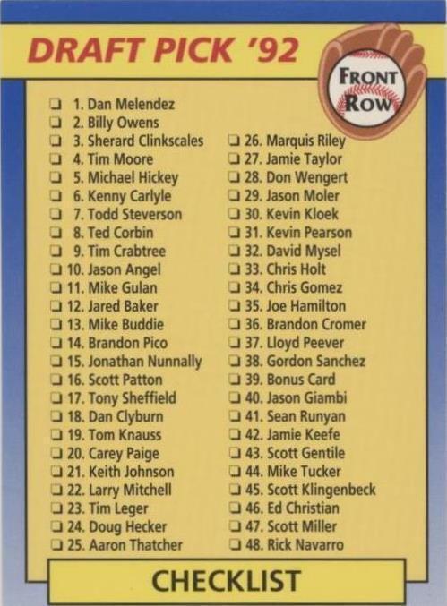 1992 Front Row Draft Picks - Checklist #100 for sale online | eBay