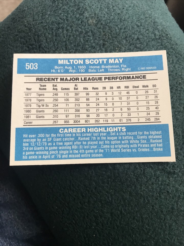 1982 Donruss Milt May # 503 Baseball Card | eBay