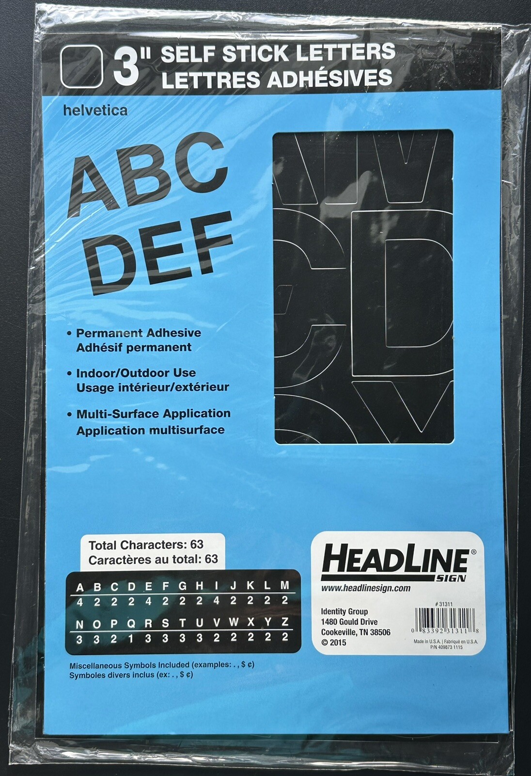 HEADLINE Sign 31311 Stick-on Vinyl Letters and Numbers Black 3-inch for ...