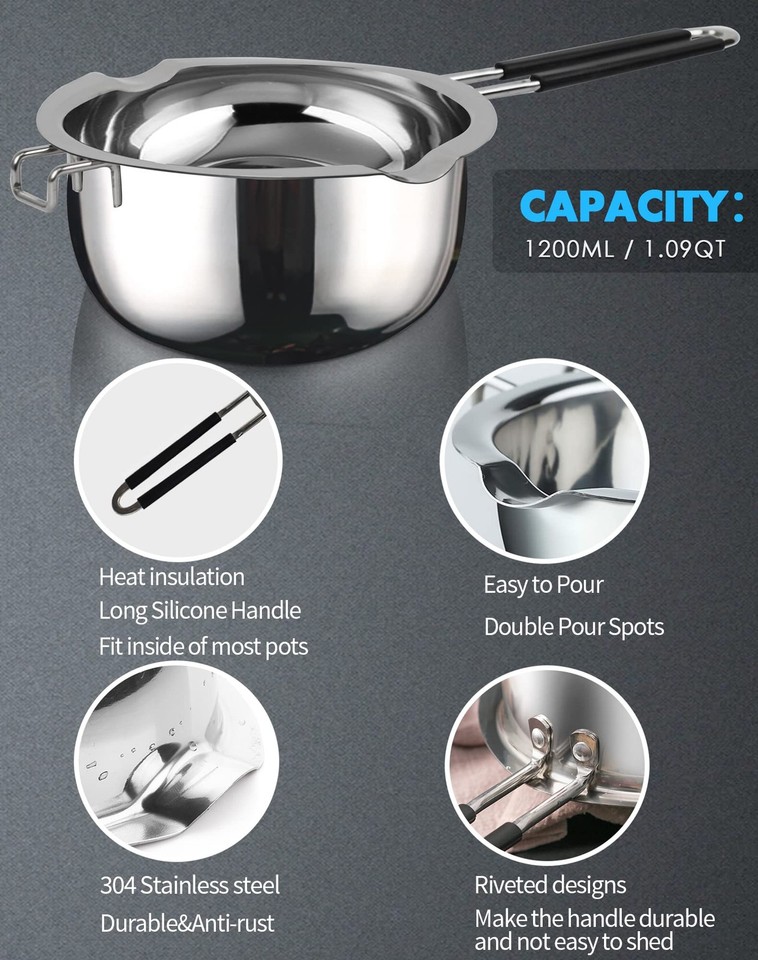 Double Boiler Pot Set,1200ML Double Boiler for Chocolate Melting ...