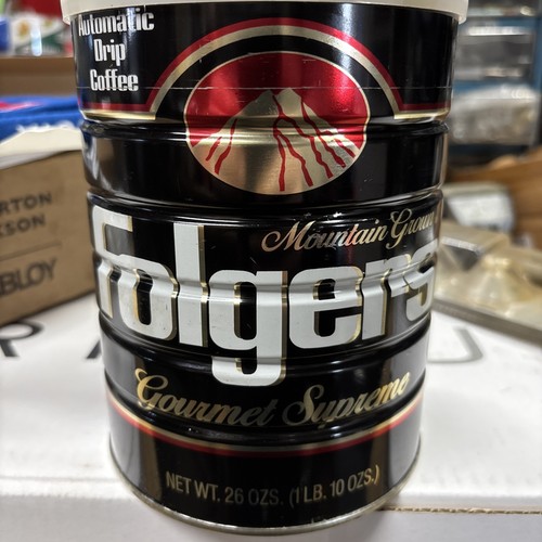 Vintage 1989 Folgers Gourmet Supreme Coffee 26oz Can Black Gold Writing ...