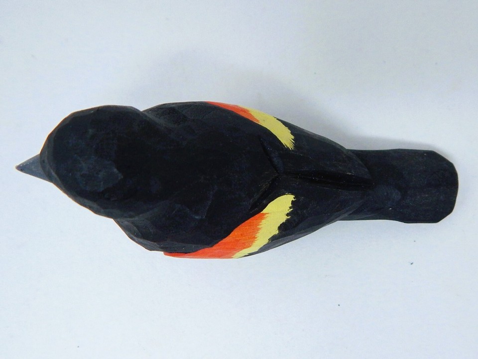 Red Winged Blackbird Figurine Handmade Mini Bird Statue Carve Decor ...