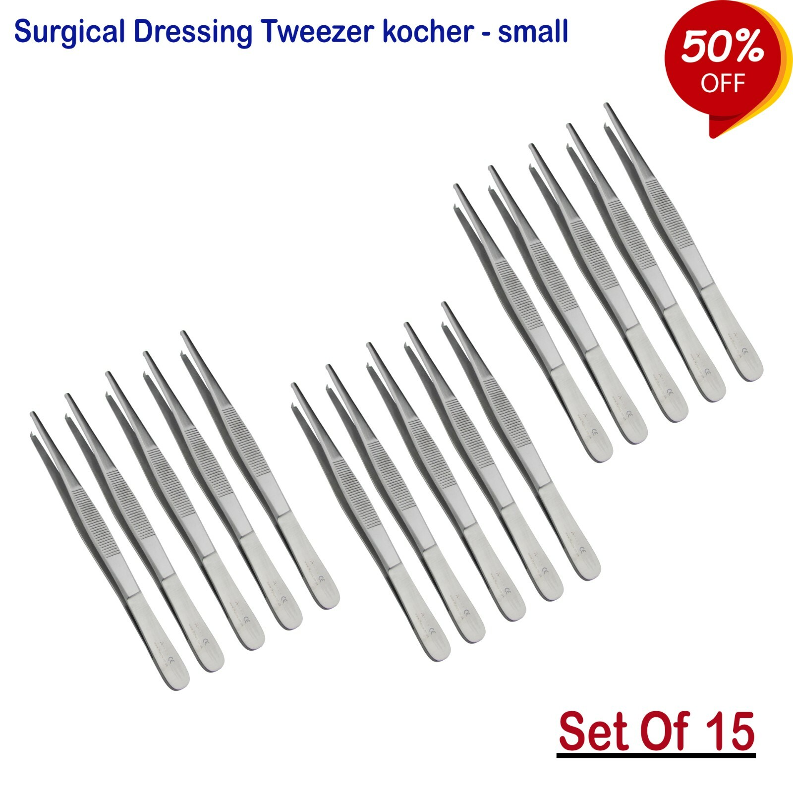 Set Of 15 Surgical Dressing Tweezer Kocher Tissue Plier 1x2 Dentist ...