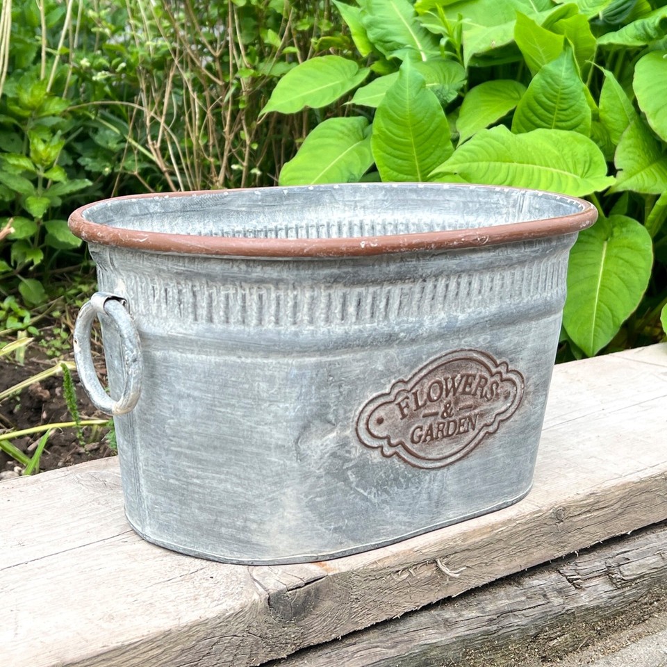 Plant Pot Outdoor Metal Planter Garden Trough Decor Greenhouse Flower ...