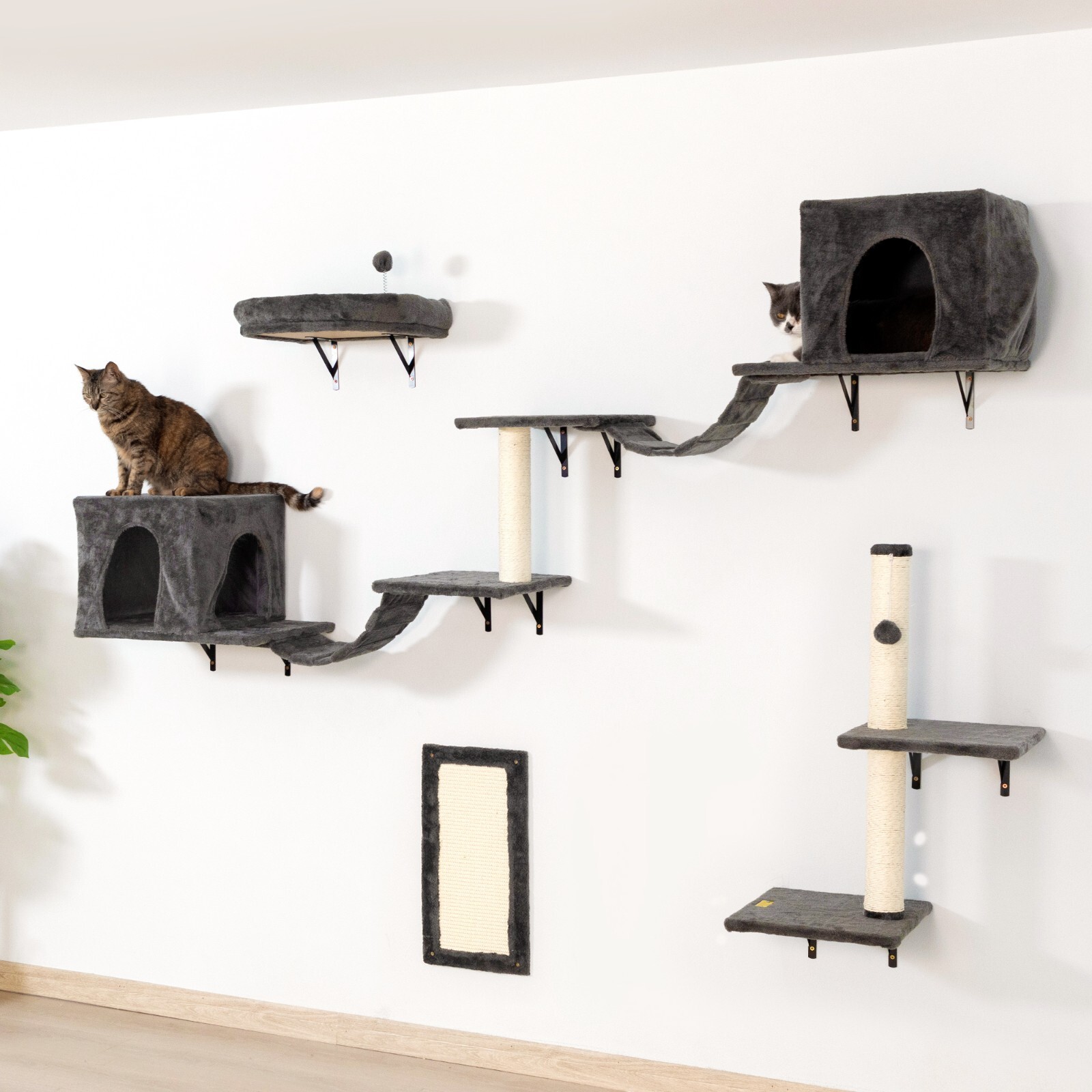 COZIWOW 8-In-1 Wall Mounted Cat Climber Set with Cat Tree Condo House ...