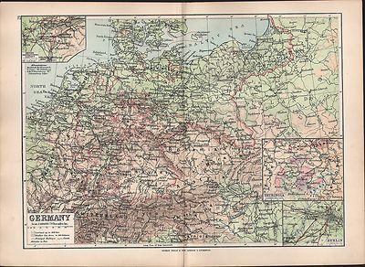 1895 VICTORIAN MAP ~ GERMANY THURINGIA BERLIN BAVARIA BOHEMIA GERMAN ...