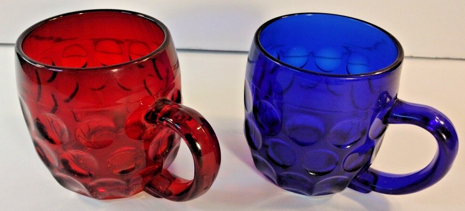 Lot/2 Dimple Ravenhead Ruby Red & Cobalt Blue Mugs Cups Inverted Coin ...