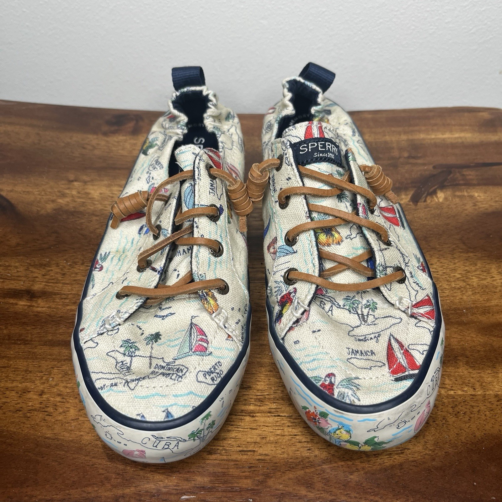 Sperry Womens Crest Ebb Caribbean Map Sneakers Size 7 - Gem