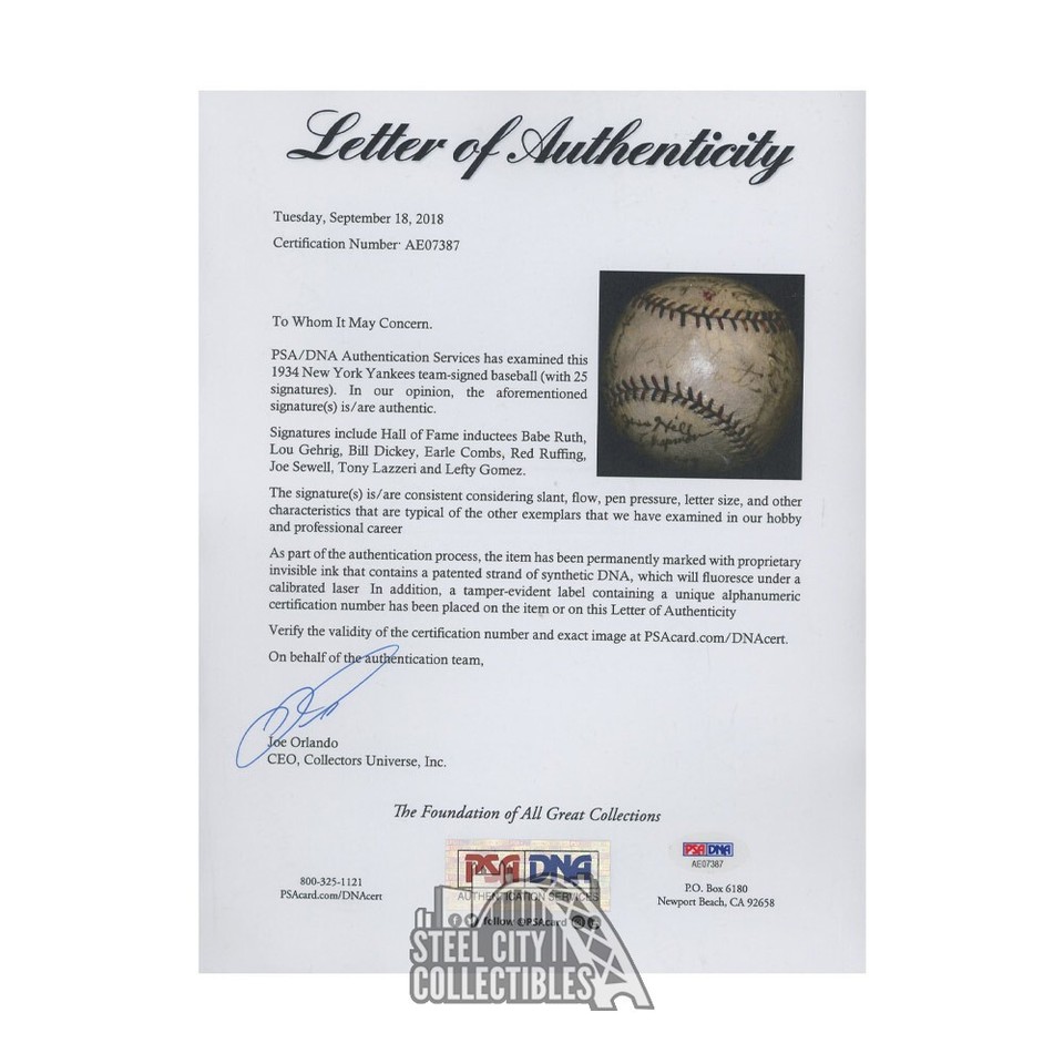 New York Yankees 1935 Autographed Signed Baseball - PSA/DNA -JSA (Ruth ...