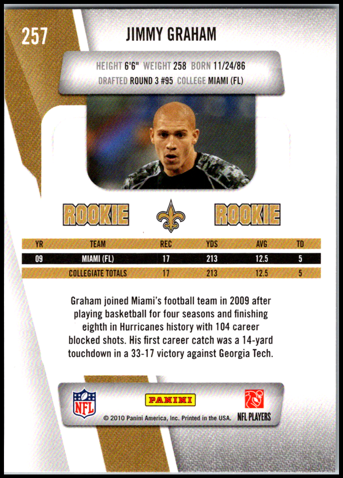 2010 Panini Prestige #257 Jimmy Graham - Rookie RC FREE SHIPPING! | eBay