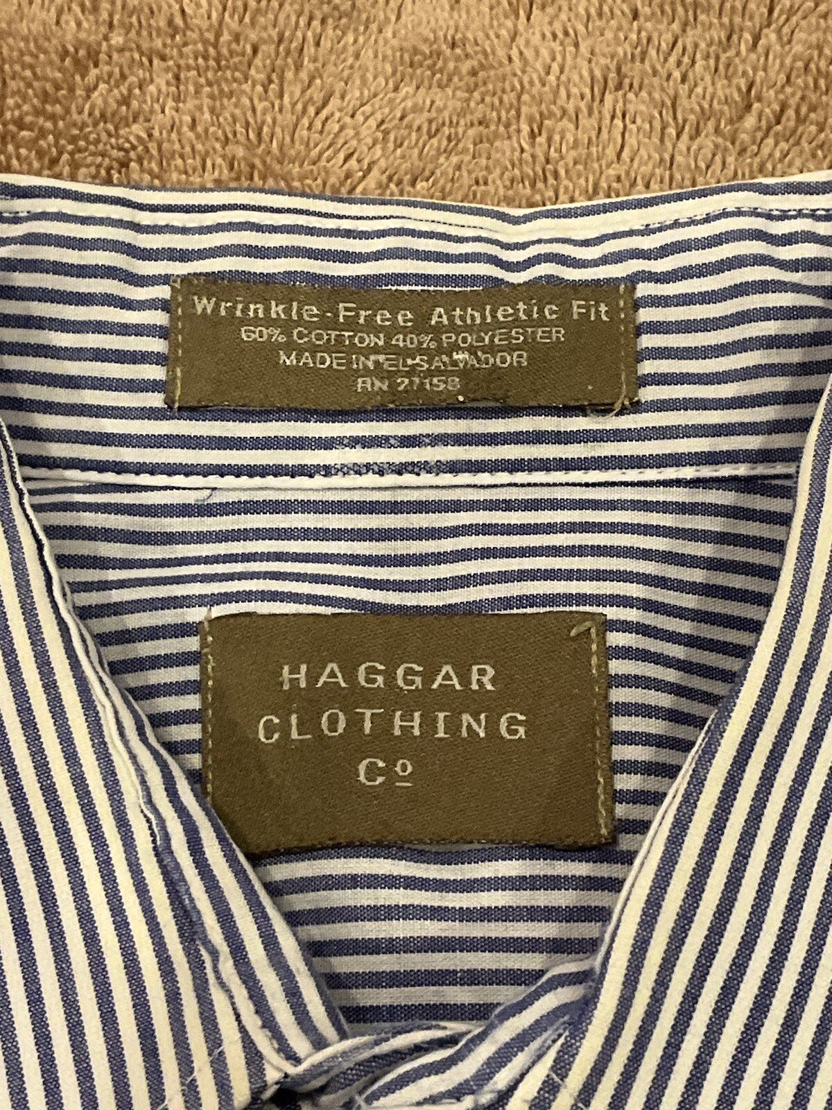 HAGGAR CLOTHING CO., Blue & White, Men’s Dress Shirt. Size 15 1/2 • 32/ ...