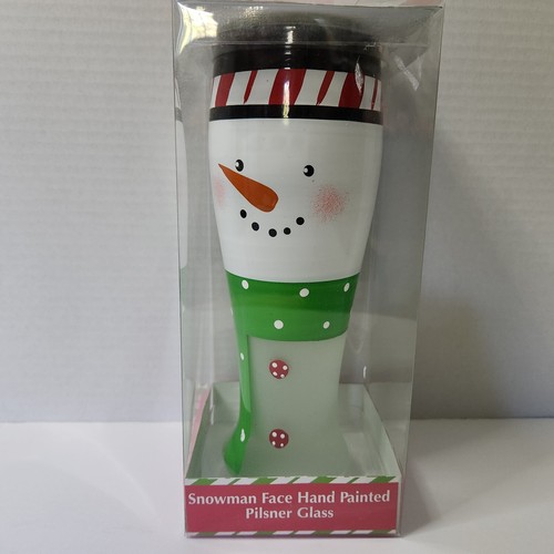 Snowman Face Pilsner Glass Hand Painted DEI Christmas Morning 24 Fl Oz ...