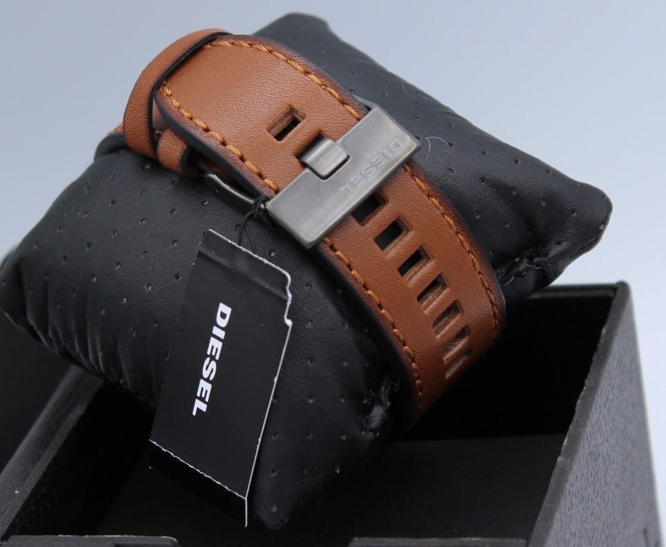 NEW AUTHENTIC DIESEL UBER CHIEF CHRONOGRAPH GRAY BROWN LEATHER MENS ...