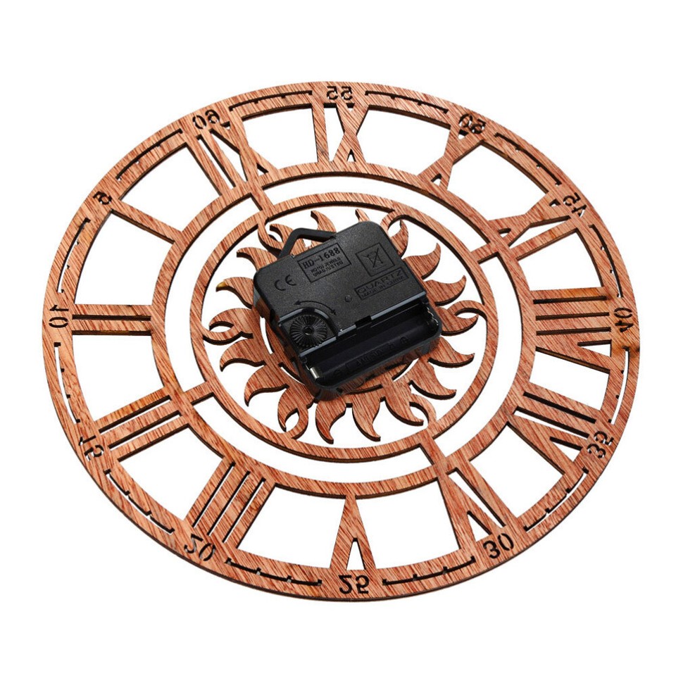 Round Wall Clock Modern Wooden Hanging Clock Novel Sun Shaped Clock ...