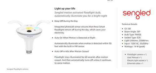 Sengled SNAP 2 HD Floodlight Camera w Motion Sensor Light & Fixture w ...