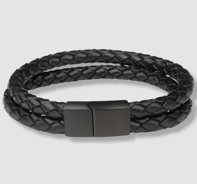 Bespoke Men's Black Double-Strand Braided Leather Bracelet | eBay