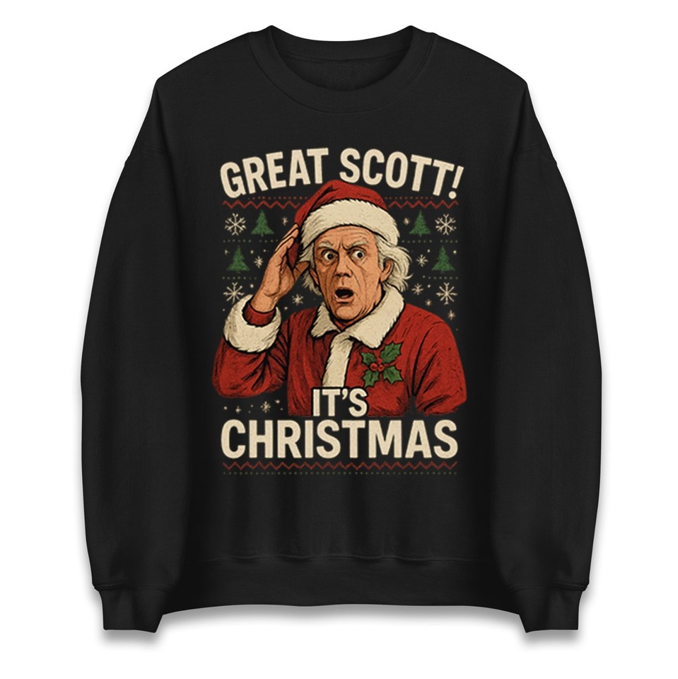 Doc Back To The Future Christmas Jumper Great Scott Retro Time Travel ...