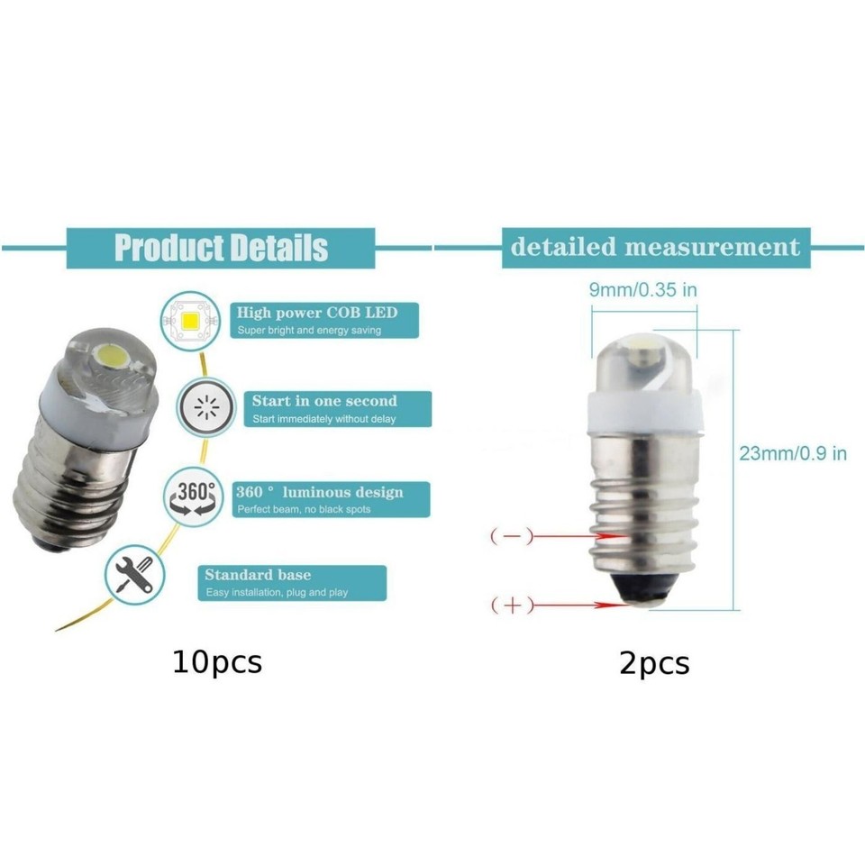 LED Bulb Flashlight Lamp Bulb 3V DC High Quality E10 Miniature Screw ...