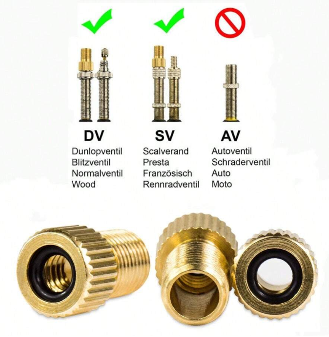 2 x BRASS ADAPTOR PRESTA TO SCHRADER BICYCLE VALVE CONVERTER BIKE PUMP ...
