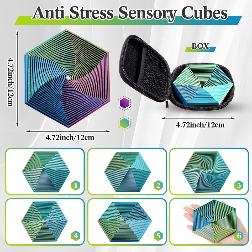2 Pcs Fractal Fidget Hexagon 4.72 Inch 3D Printed Anti Stress Sensory ...
