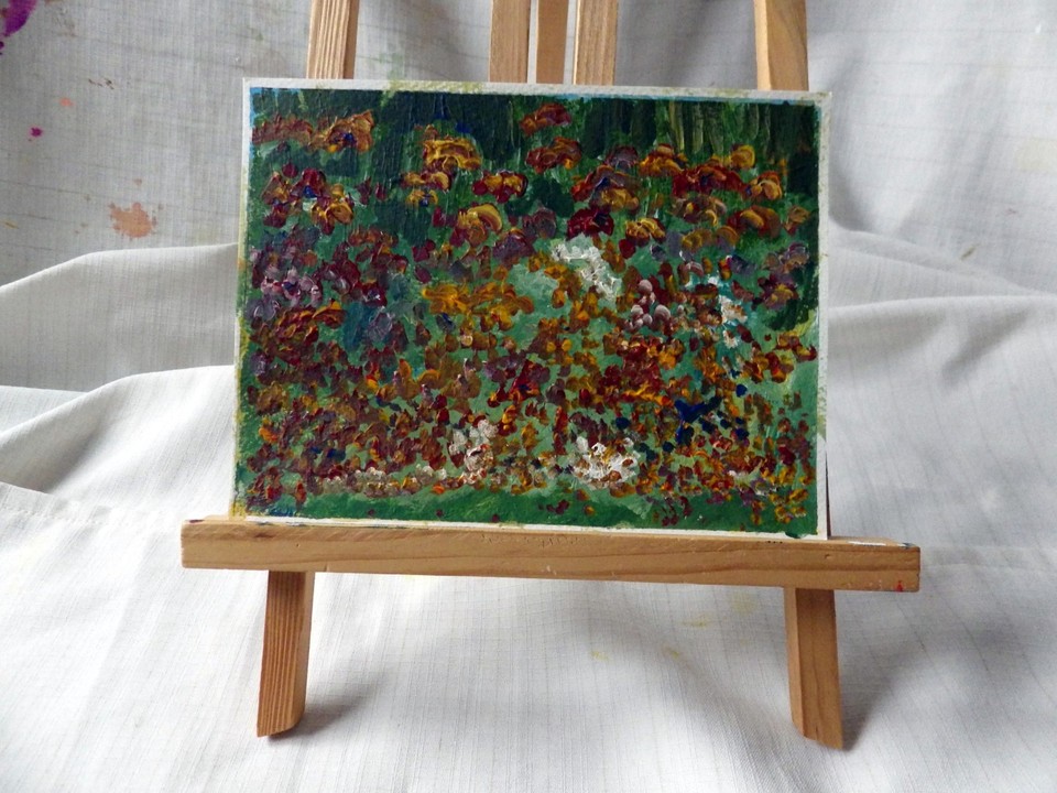 Malerei auf papier, Blumen, rot, orange, grün, 14x19cm, acryl medium ...