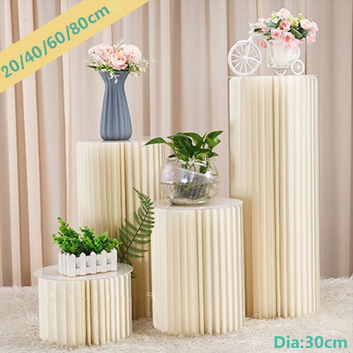 4x Plinth Cylinder Wedding Folding Hard Carboard Round Ripple Stand ...