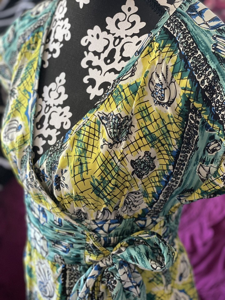 Anthropologie Nanette Lepore Green Blue Sea Life Bird Scarf Wrap Top ...