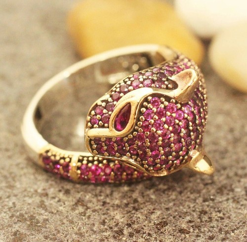 2.5Ct Round Cut Lab Created Red Ruby Leopard Panther Ring 14k Yellow ...