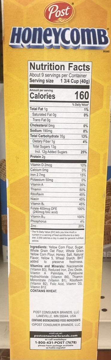 Honey Comb Cereal Nutrition