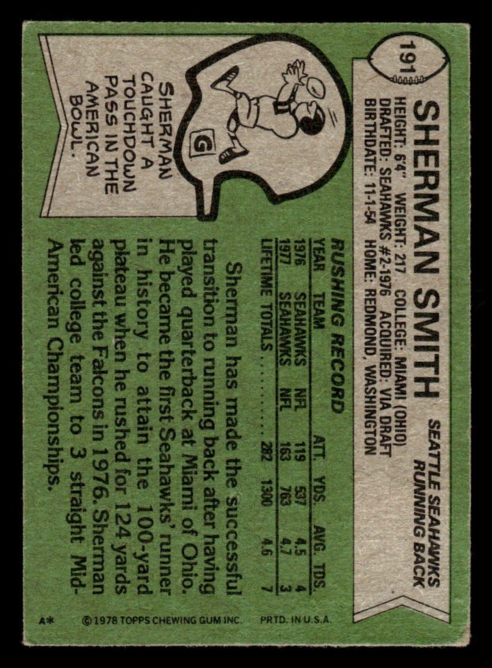 1978 Topps #191 Sherman Smith | eBay