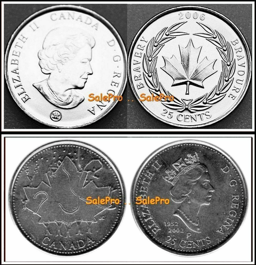 2x CANADA 2002 2006 P-SERIE QUARTER MAPLE LEAF VETERAN BRAVERY 25 CENT ...