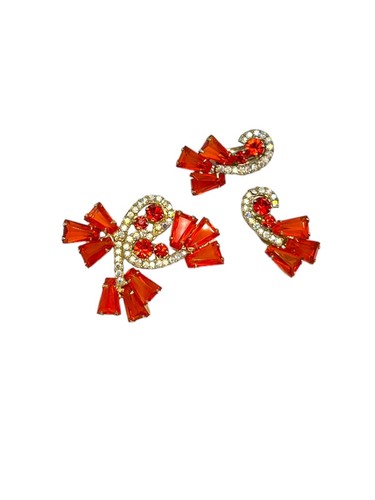 Juliana D&E Jewelry Set Orange Keystone Shape Rhinestone Collector Rare ...