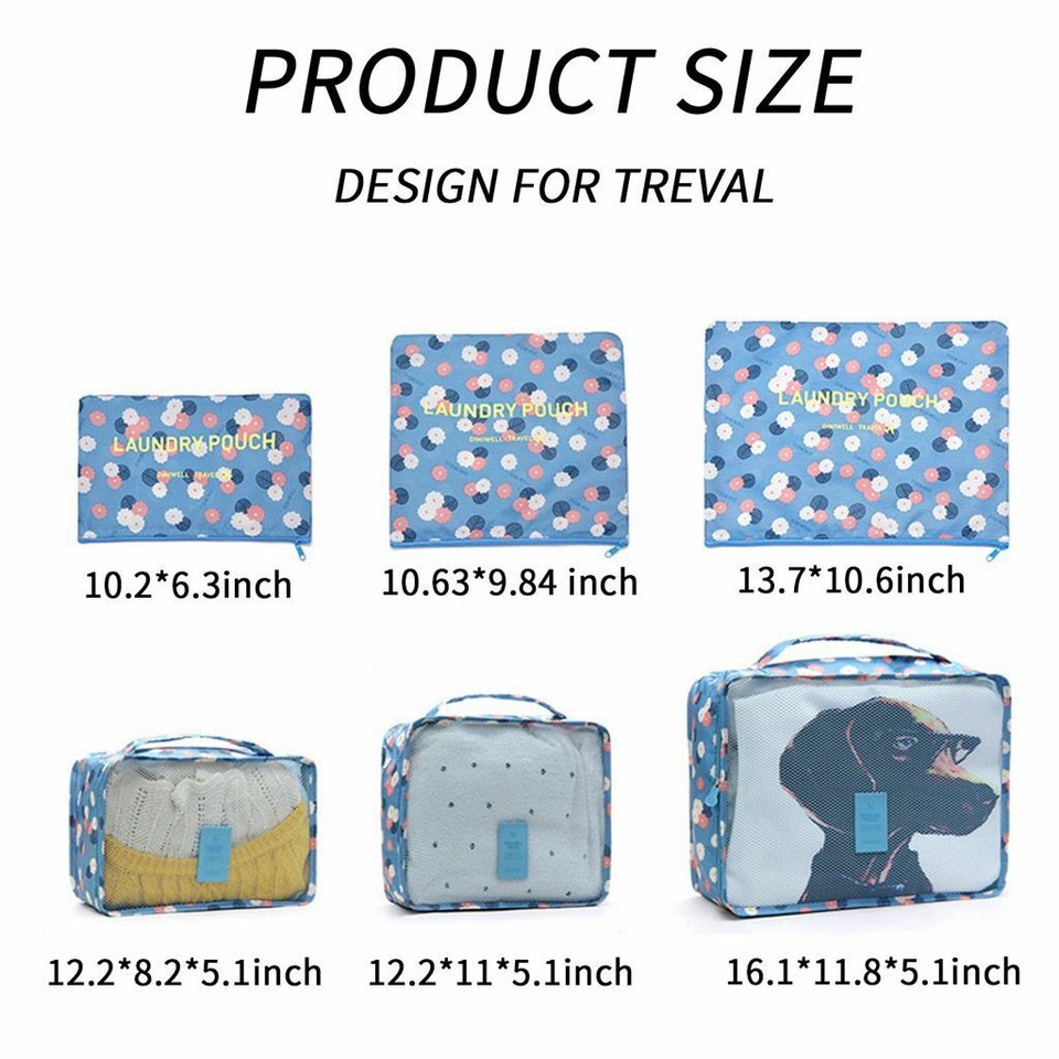 6PCS Foldable Packing Cubes Set Travel Storage Bags Suitcase Luggage ...