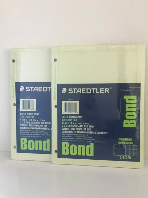 Staedtler Engineering Computation Pad Paper 8 1/2 X 11 Green Bond 100 ...