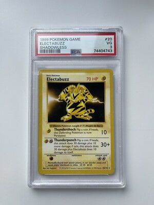 1999 Pokemon Game 20 Electabuzz Shadowless PSA 3 Very Good | eBay