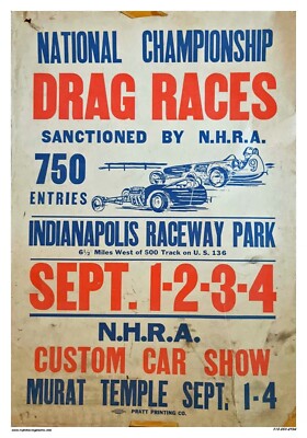 VRHTF VTG STYLE NHRA COOL INDIANAPOLIS RACEWAY PARK DRAG RACES 14"x 20 ...