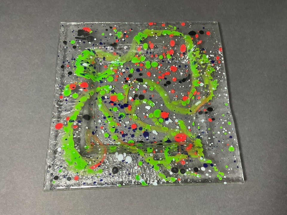 Fused Art Glass Confetti Platter /serving tray Smooth Top Textured ...