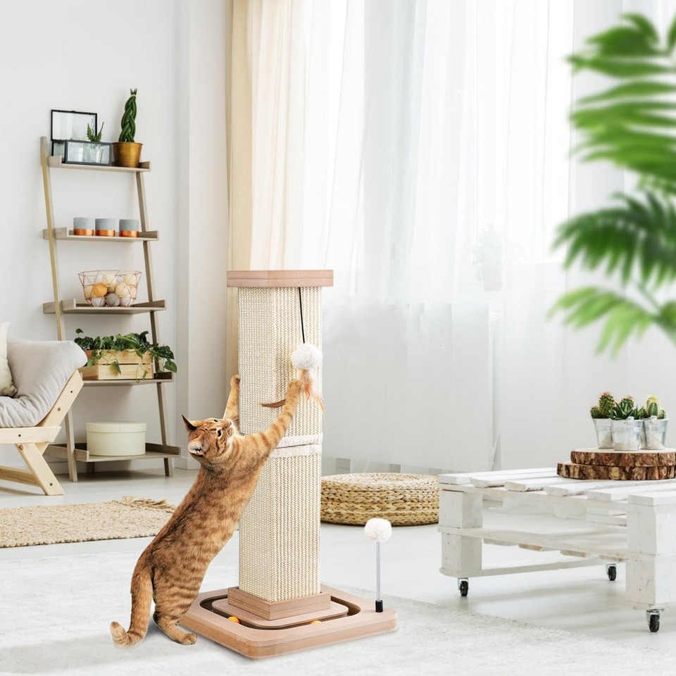 LIFLIX 27 Cat Scratching Post Sisal Cat Scratcher with Interactive ...