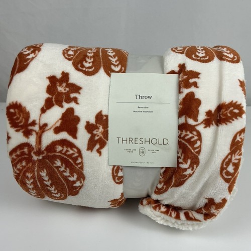 Threshold Reversible Fall Leaves Throw Blanket Cream Brown 50in x 60 in ...